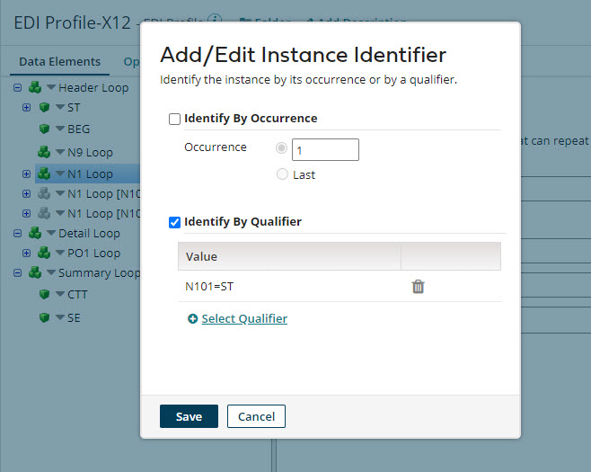 Addedit Instance Identifier Dialog In An Edi Profiles Data Elements Tab
