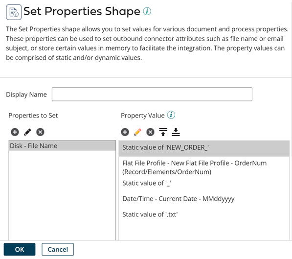 Set Properties step dialog showing the setting of the disk file name