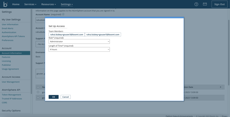 Granting temporary account access to Boomi support users | Boomi Documentation