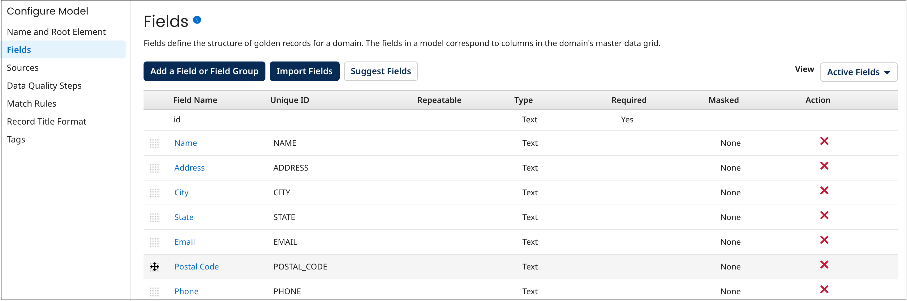 Dragging the field Postal Code from its current location three fields below the field State.