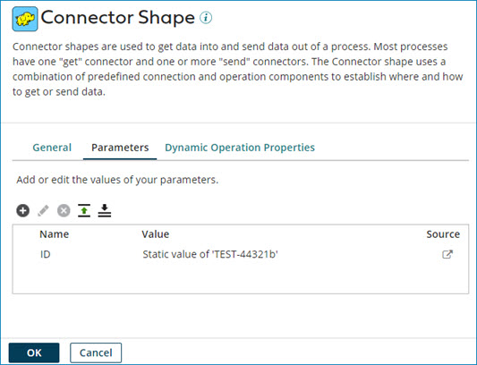 Connector step dialog, Parameters tab | Boomi Documentation